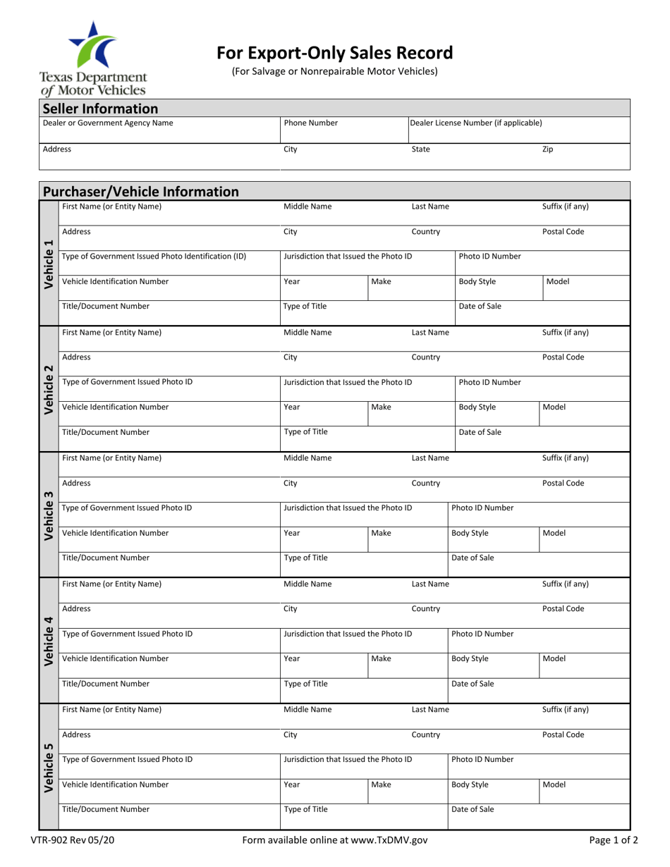 Form VTR-902 - Fill Out, Sign Online and Download Fillable PDF, Texas ...