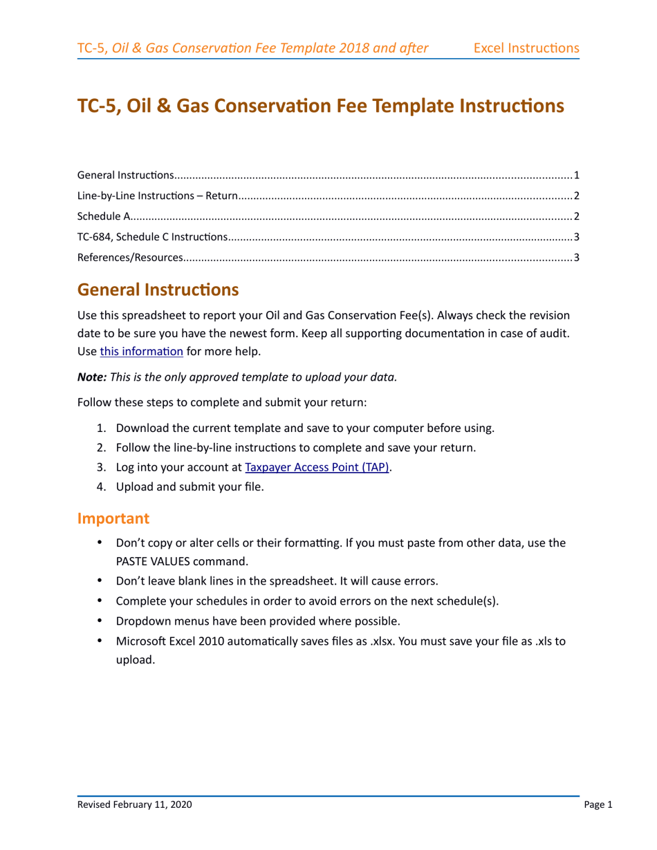 Download Instructions for Form TC-5, TC-684 PDF | Templateroller