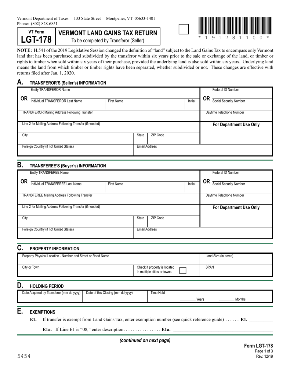 VT Form LGT-178 - Fill Out, Sign Online and Download Fillable PDF ...