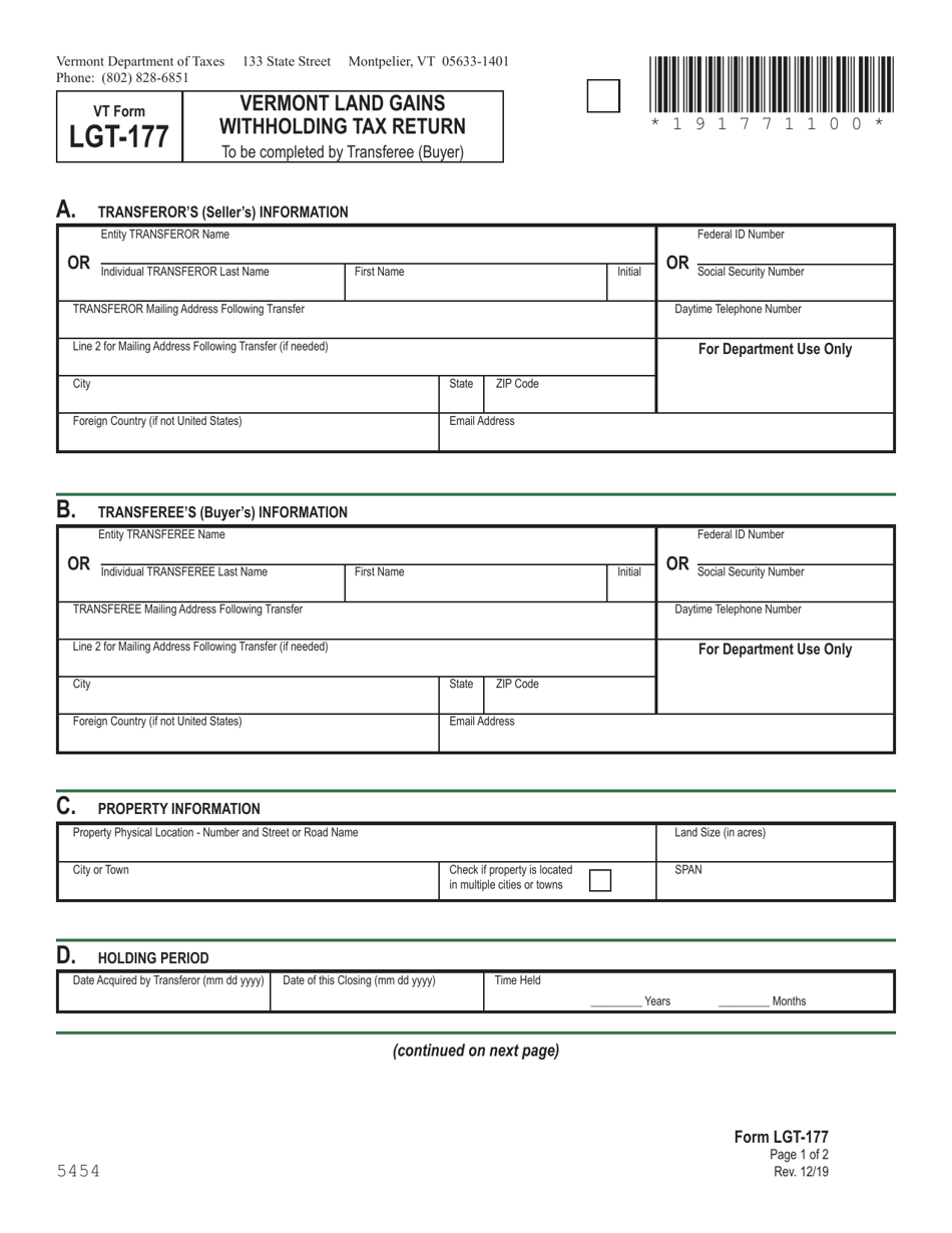 VT Form LGT-177 - Fill Out, Sign Online and Download Fillable PDF ...
