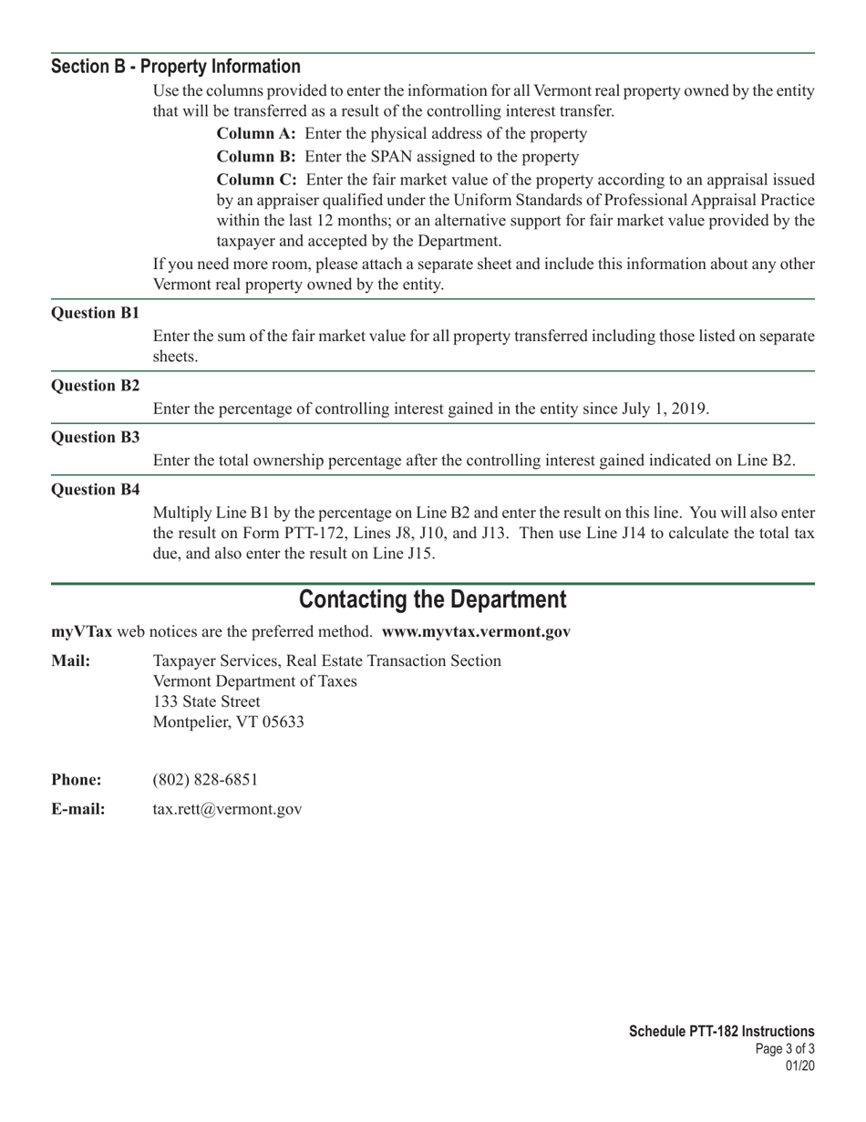 Download Instructions for Schedule PTT-182 Property Transfer Controlling Interest PDF ...
