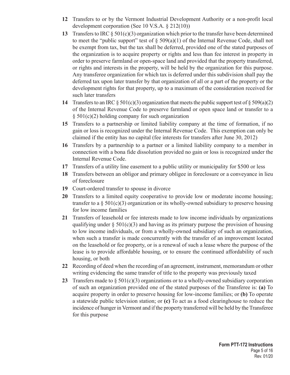 Download Instructions for VT Form PTT-172 Vermont Property Transfer Tax ...