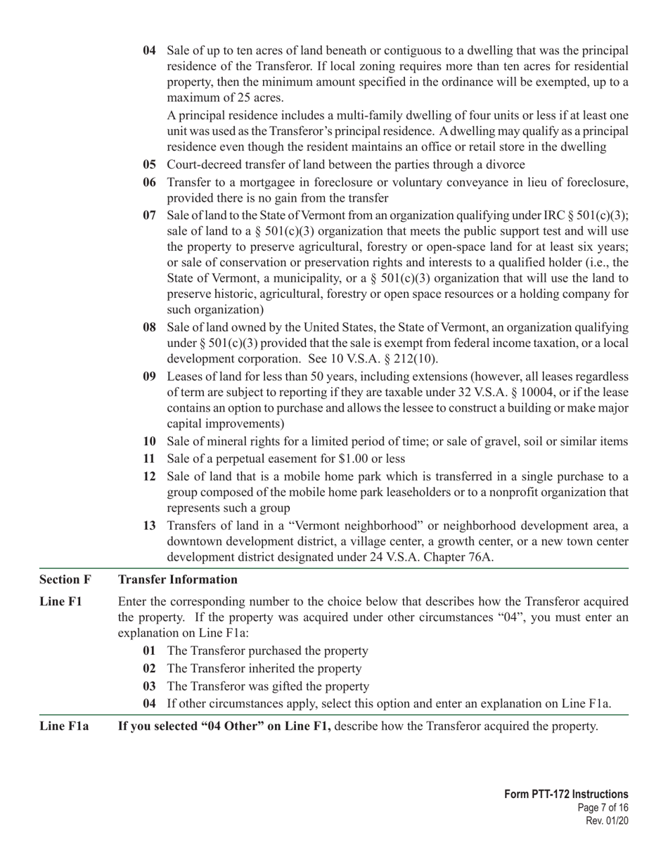 Download Instructions for VT Form PTT-172 Vermont Property Transfer Tax Return PDF | Templateroller