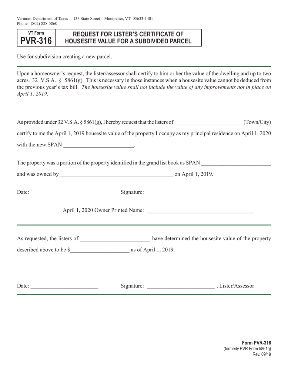 VT Form PVR-316 Download Printable PDF or Fill Online Request for ...
