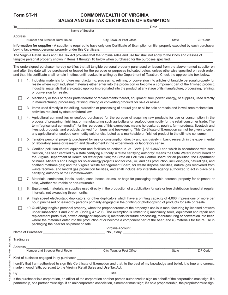 Form ST-11 - Fill Out, Sign Online and Download Fillable PDF, Virginia ...