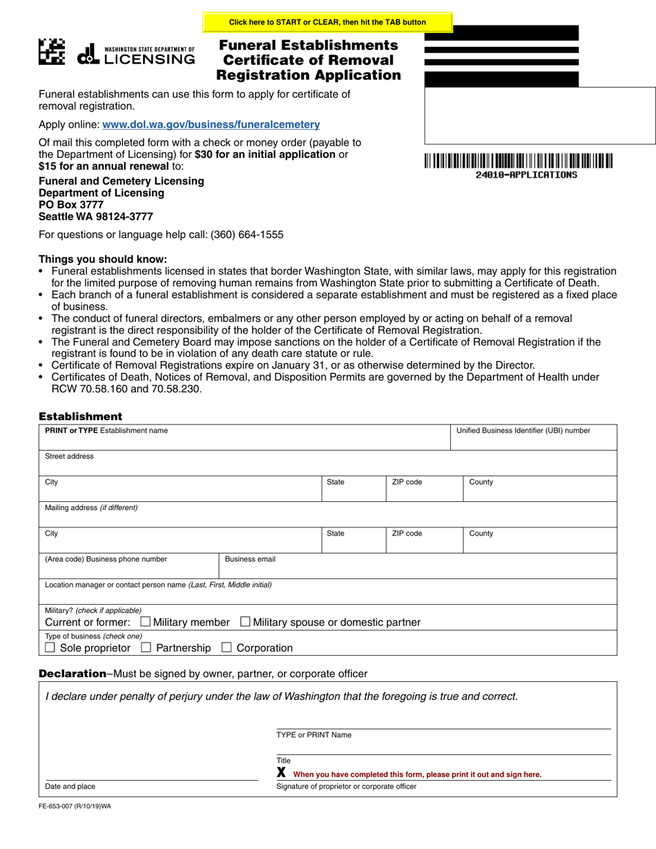 Form FE-653-007 Download Fillable PDF or Fill Online Funeral ...