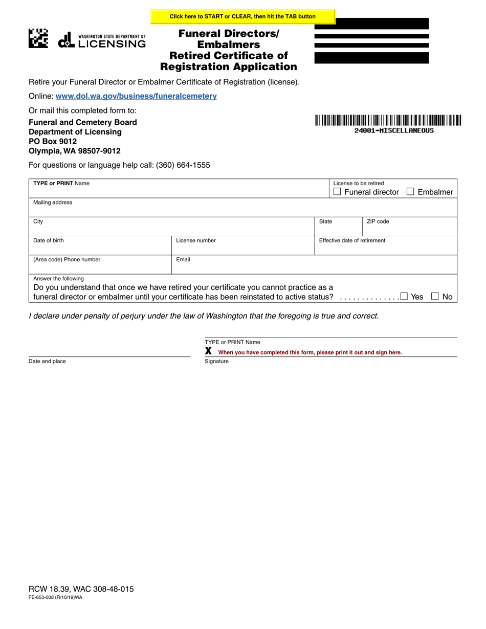 Form FE-653-008 Download Fillable PDF or Fill Online Funeral Directors ...
