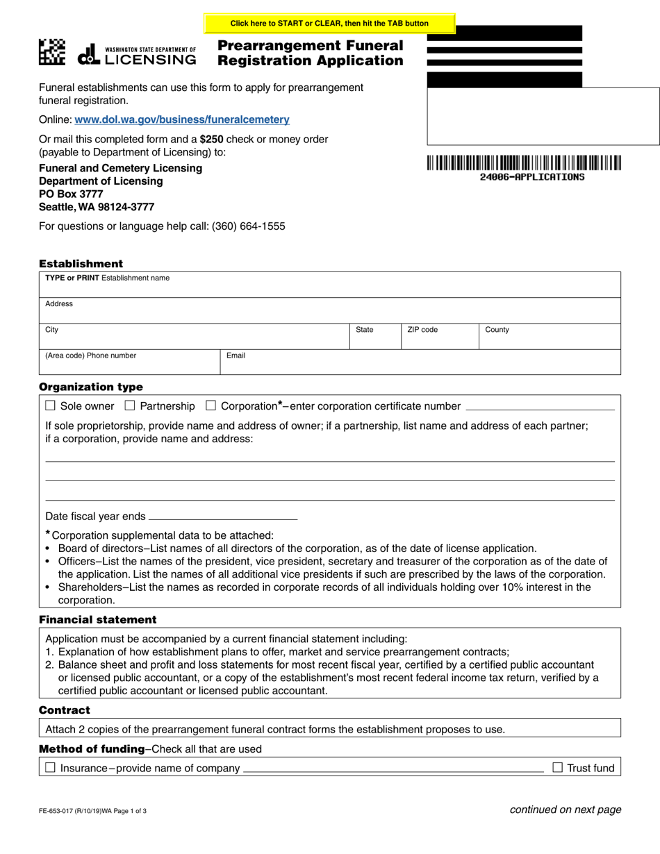Form FE-653-017 Download Fillable PDF or Fill Online Prearrangement ...