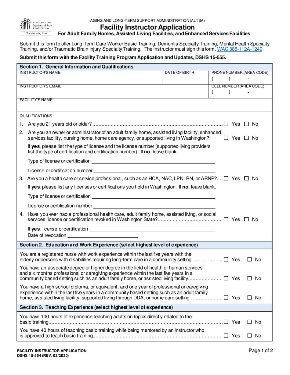 DSHS Form 15-554 Download Printable PDF or Fill Online Facility ...