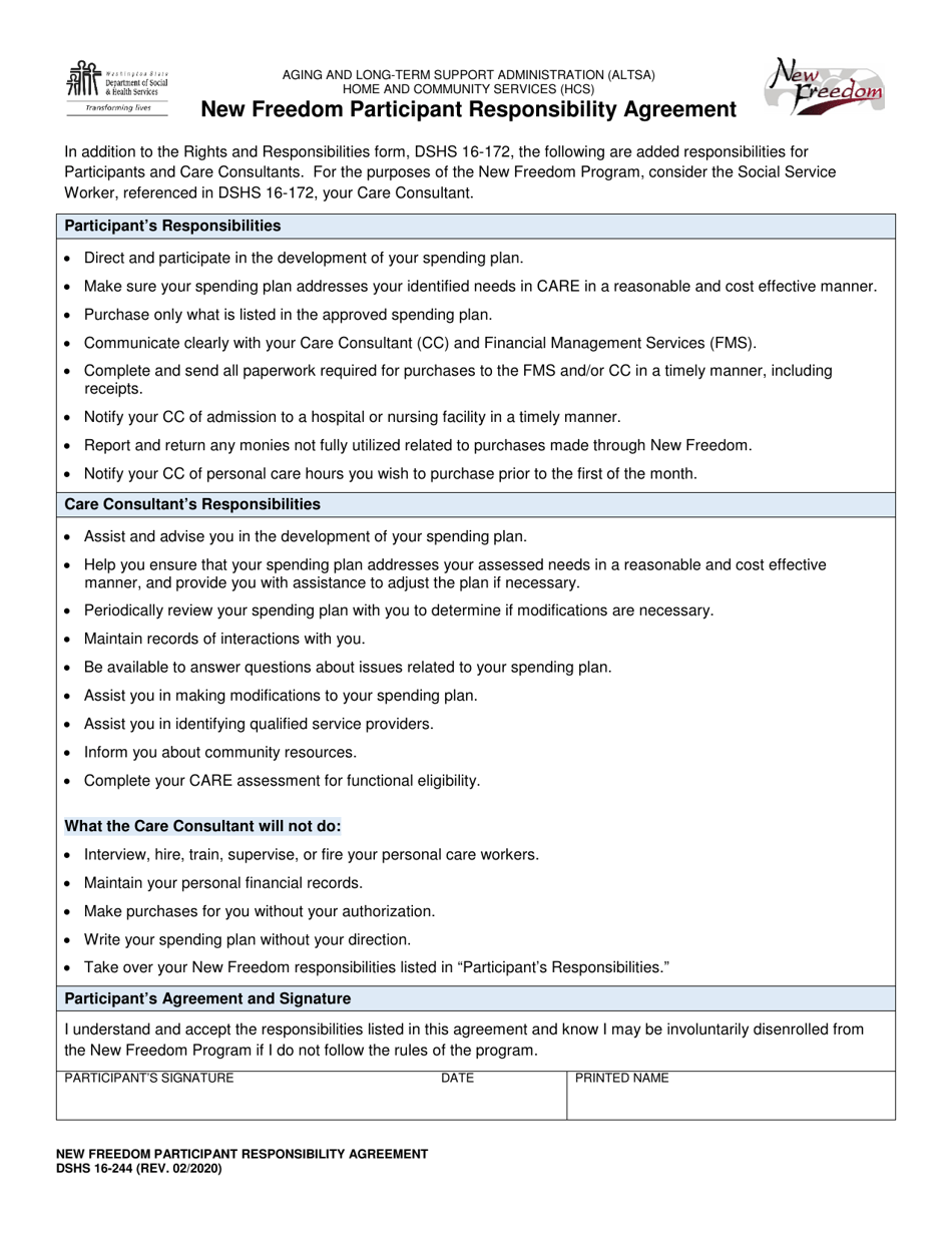 DSHS Form 16-244 - Fill Out, Sign Online and Download Printable PDF ...