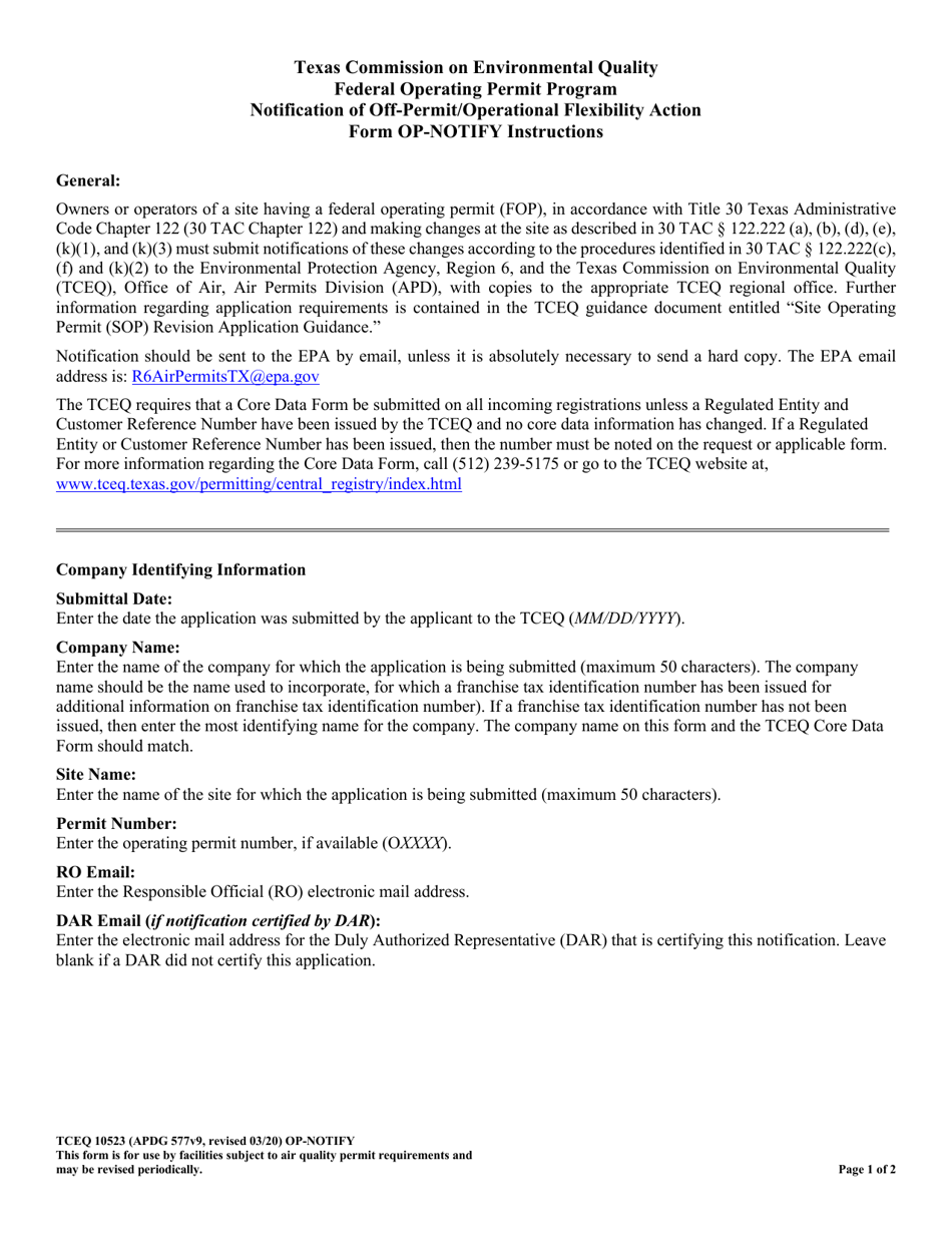Form TCEQ-10523 (OP-NOTIFY) - Fill Out, Sign Online and Download ...