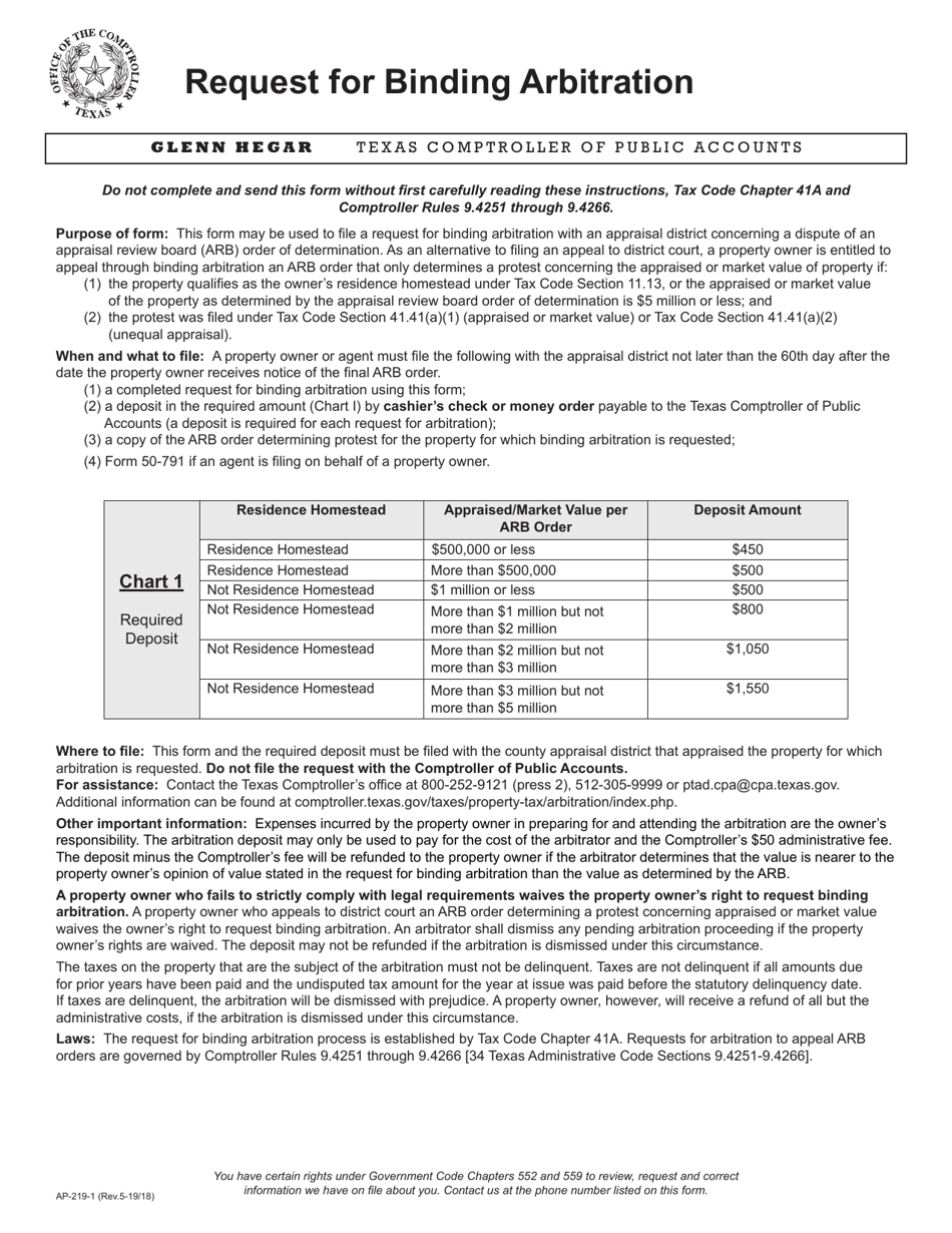 Form AP-219 - Fill Out, Sign Online and Download Fillable PDF, Texas ...