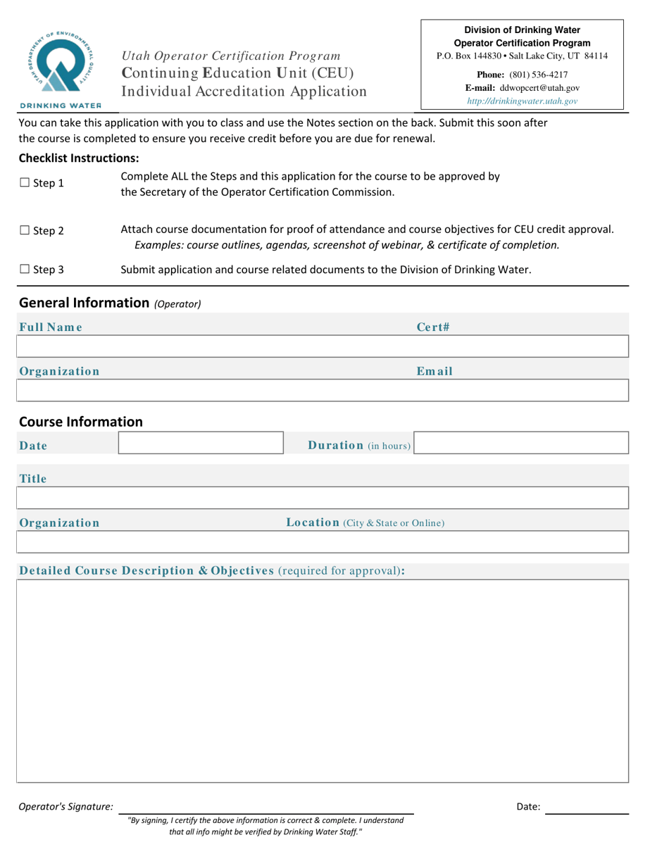 Utah Continuing Education Unit (Ceu) Individual Accreditation Application - Fill Out, Sign ...