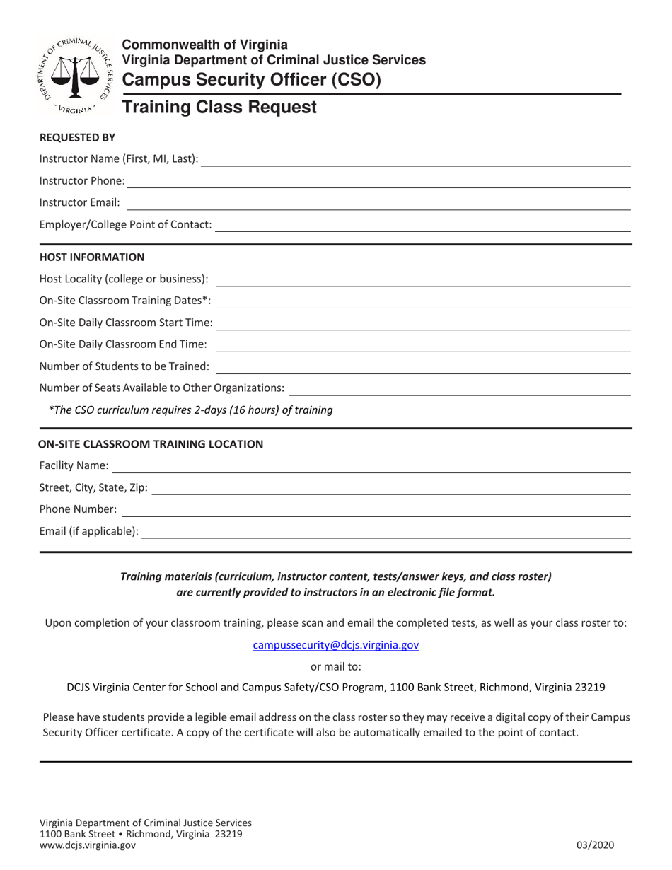 Virginia Campus Security Officer (Cso) Training Class Request - Fill ...