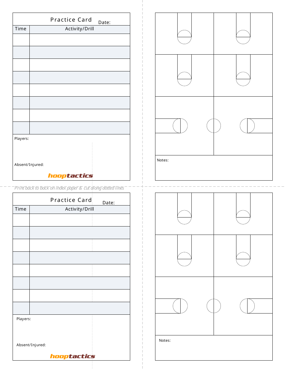 Basketball Practice Card Template Hooptactics Download Printable PDF 