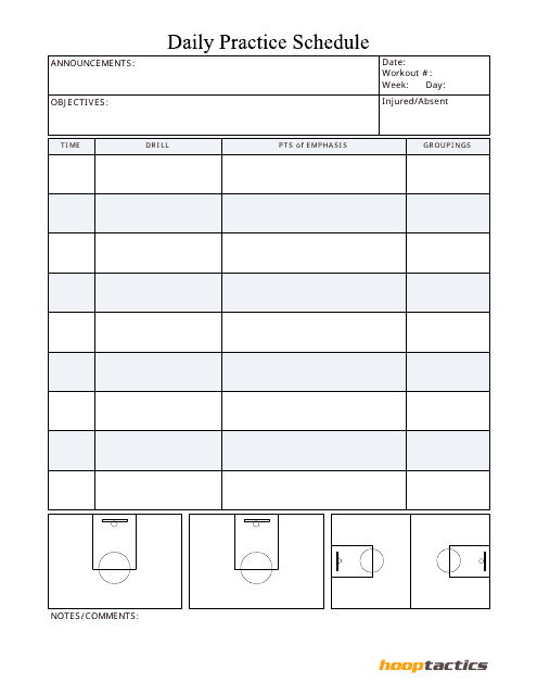 Basketball Daily Practice Schedule Template Hooptactics Download 