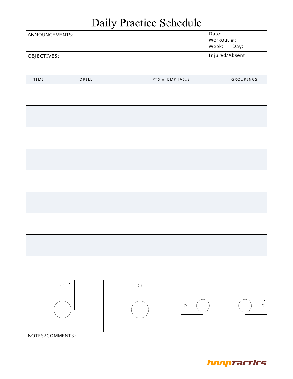 Basketball Daily Practice Schedule Template Hooptactics Download