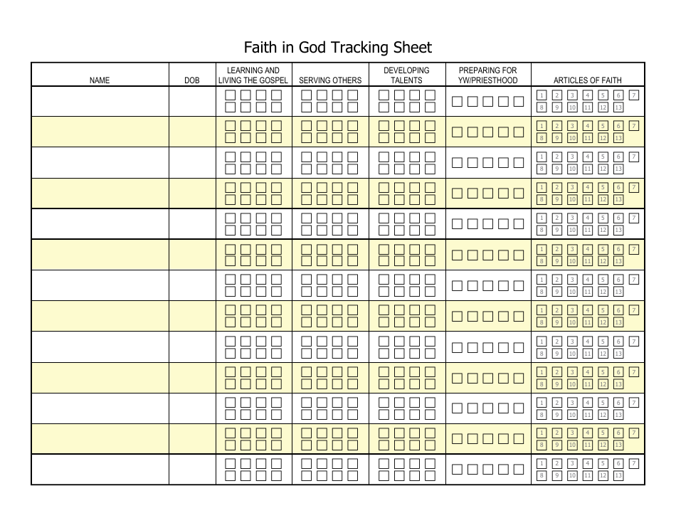 Faith in God Tracking Sheet Download Printable PDF | Templateroller