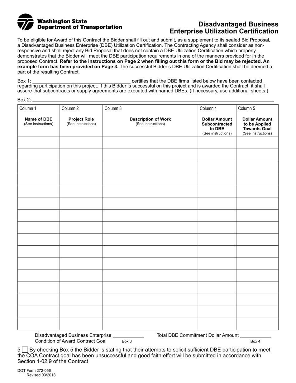 DOT Form 272-056 Download Fillable PDF or Fill Online Disadvantaged ...