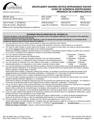 Form DOC17-071 Download Printable PDF or Fill Online Disciplinary Hearing Refusal/Waiver of ...