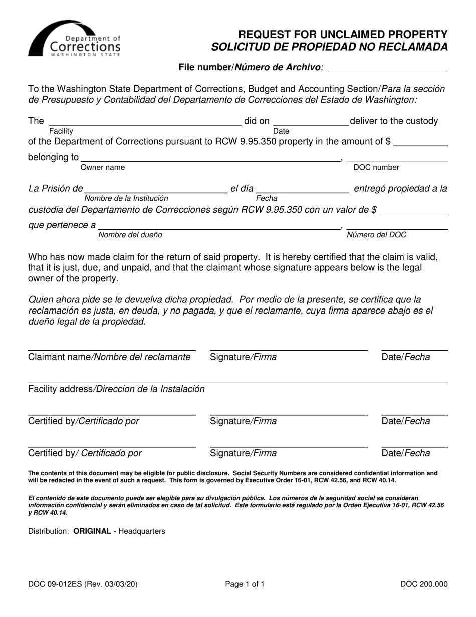 Form DOC09-012ES - Fill Out, Sign Online and Download Printable PDF ...