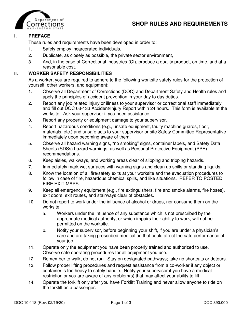 Form DOC10-118 - Fill Out, Sign Online and Download Printable PDF ...