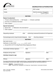 Form DOC17-075 Download Printable PDF or Fill Online Segregation ...