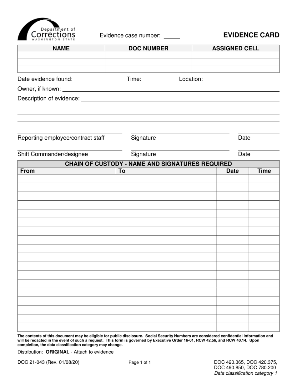 Form DOC21-043 - Fill Out, Sign Online and Download Printable PDF ...