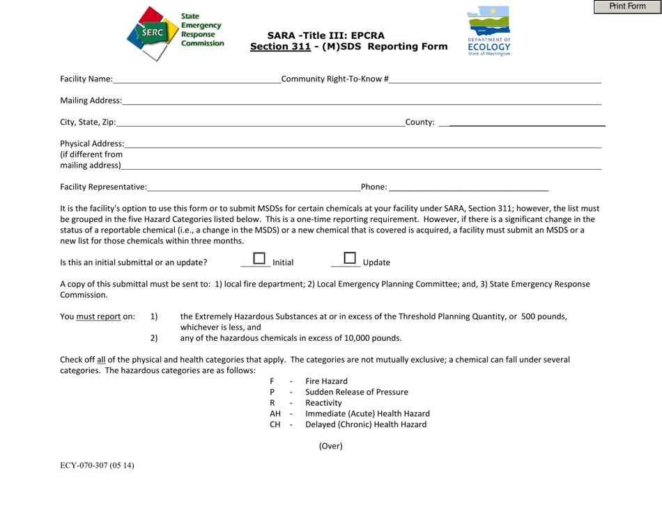 Form ECY070-307 Download Fillable PDF or Fill Online Washington State Emergency Response ...