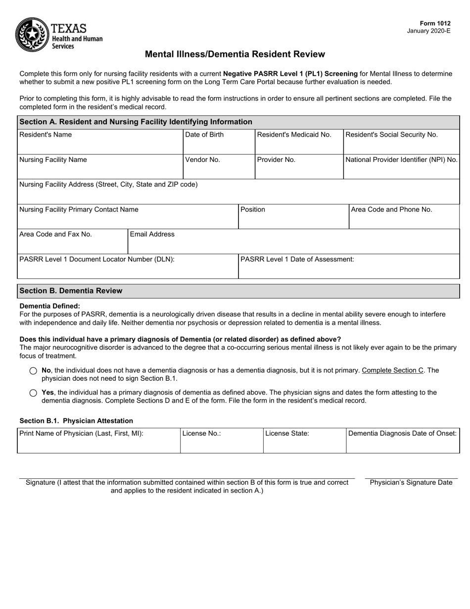 Form 1012 - Fill Out, Sign Online and Download Fillable PDF, Texas ...