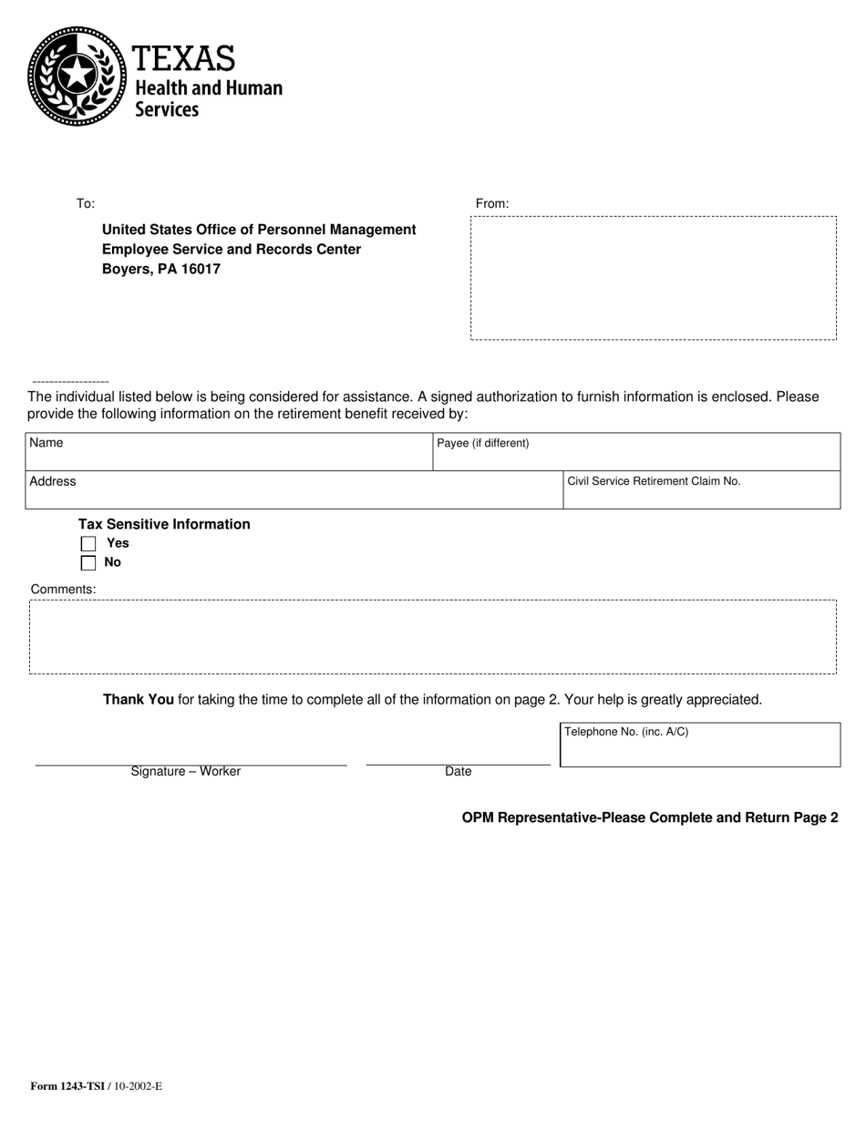 Form 1243-TSI - Fill Out, Sign Online and Download Fillable PDF, Texas ...