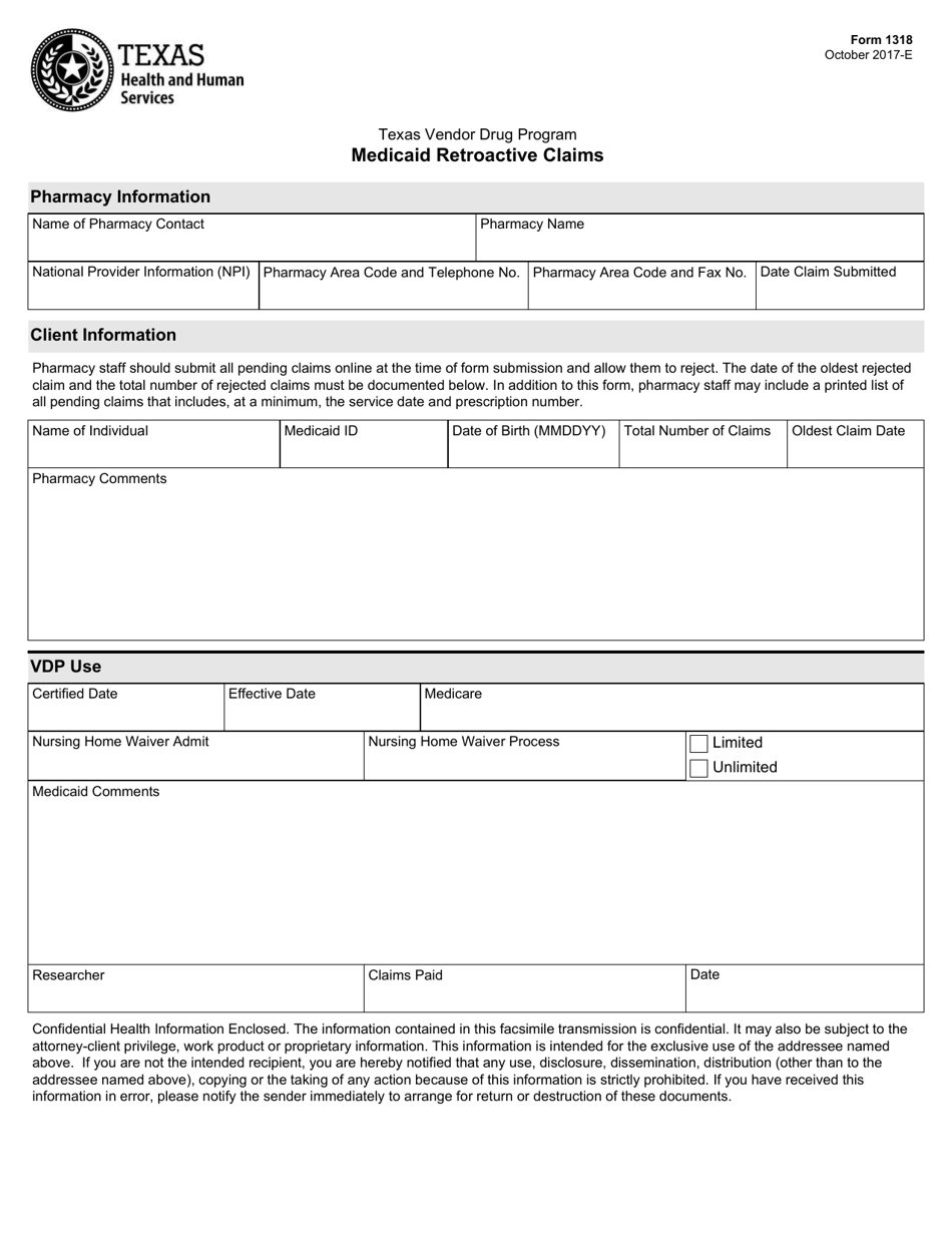 Form 1318 - Fill Out, Sign Online and Download Fillable PDF, Texas ...