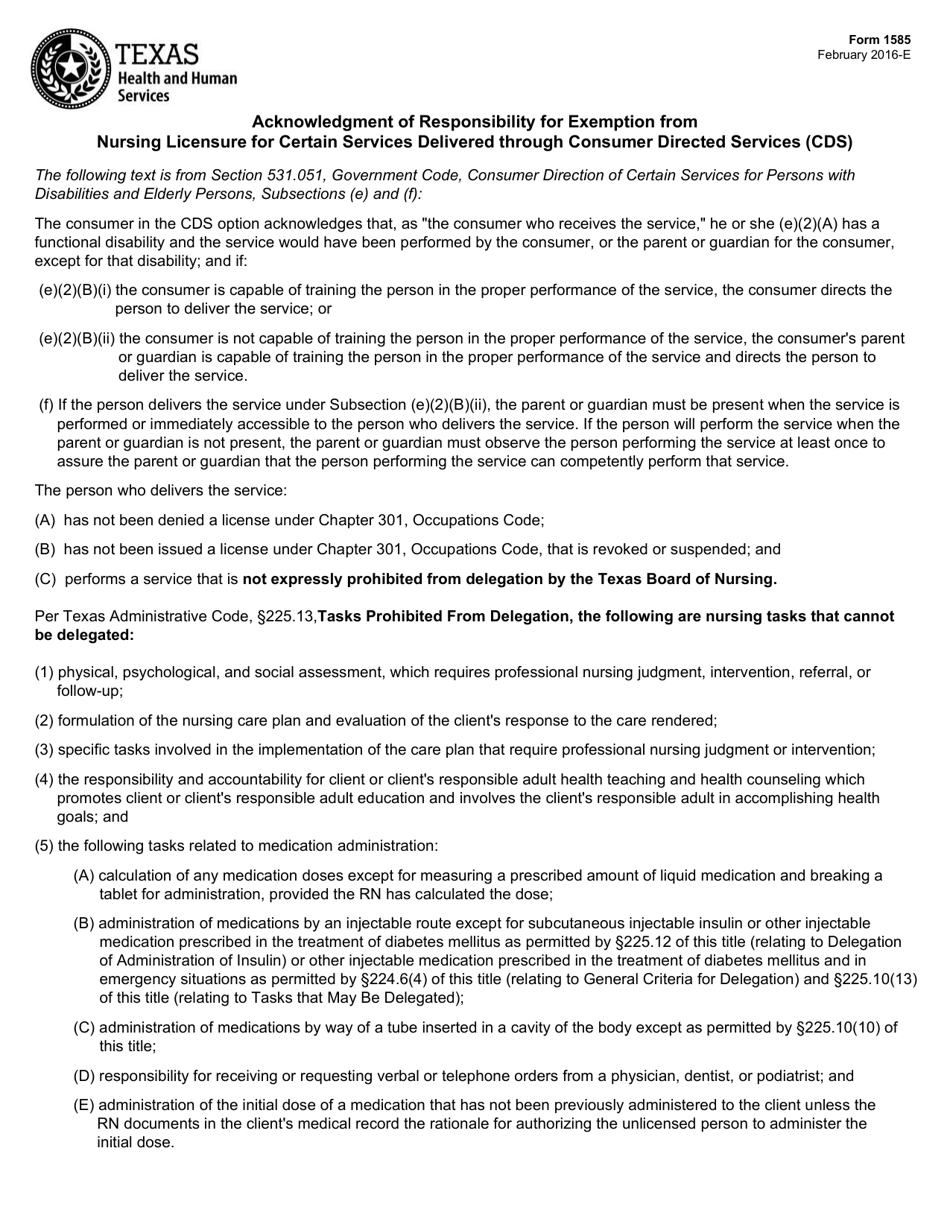 Form 1585 - Fill Out, Sign Online and Download Fillable PDF, Texas ...