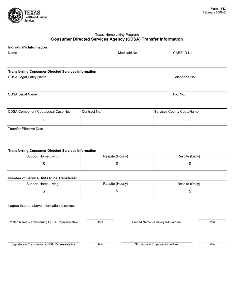 Form 1743 - Fill Out, Sign Online and Download Fillable PDF, Texas ...