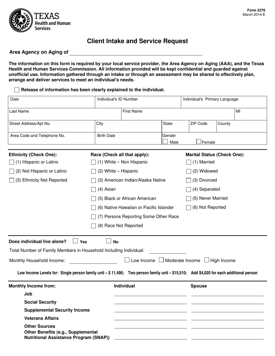 Form 2276 - Fill Out, Sign Online and Download Fillable PDF, Texas ...