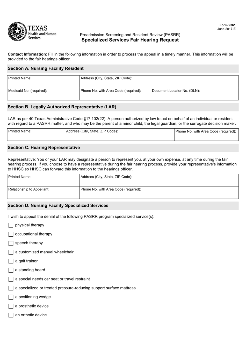 Form 2361 - Fill Out, Sign Online and Download Fillable PDF, Texas ...