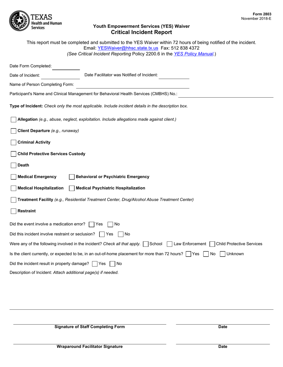 Form 2803 - Fill Out, Sign Online and Download Fillable PDF, Texas ...