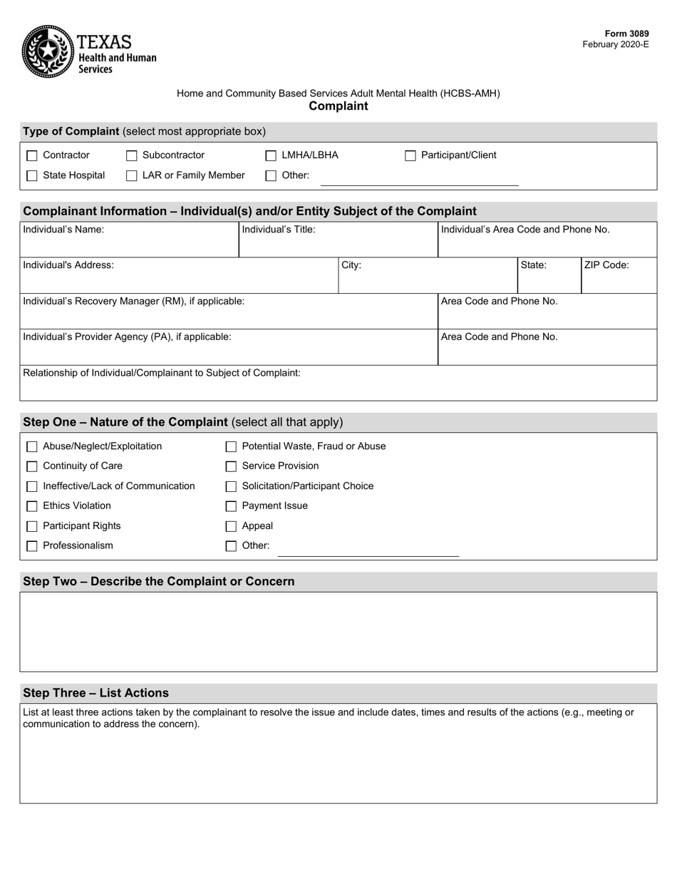 Form 3089 - Fill Out, Sign Online and Download Fillable PDF, Texas ...
