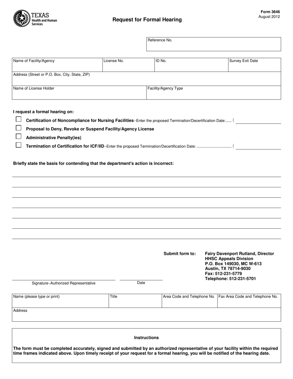 Form 3646 - Fill Out, Sign Online and Download Printable PDF, Texas ...