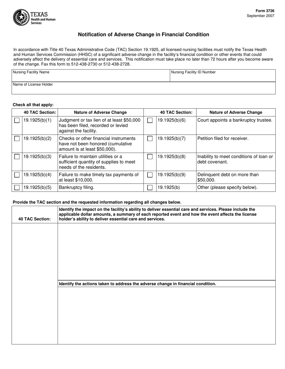 Form 3726 - Fill Out, Sign Online and Download Printable PDF, Texas ...