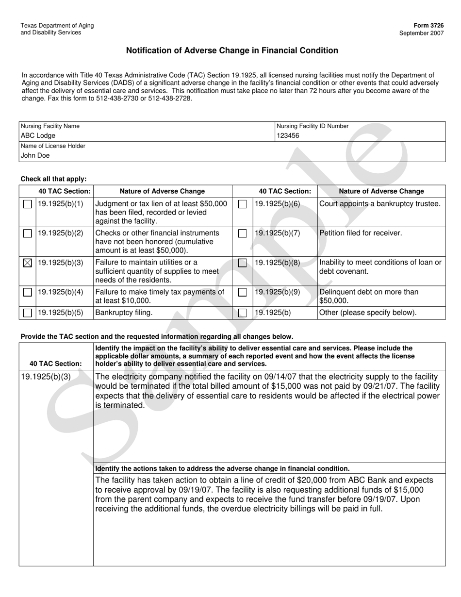 Sample Form 3726 - Fill Out, Sign Online and Download Printable PDF ...