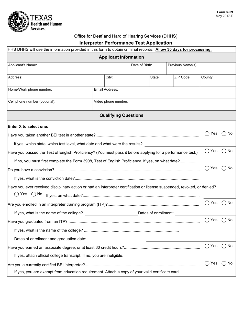 Form 3909 - Fill Out, Sign Online and Download Fillable PDF, Texas ...