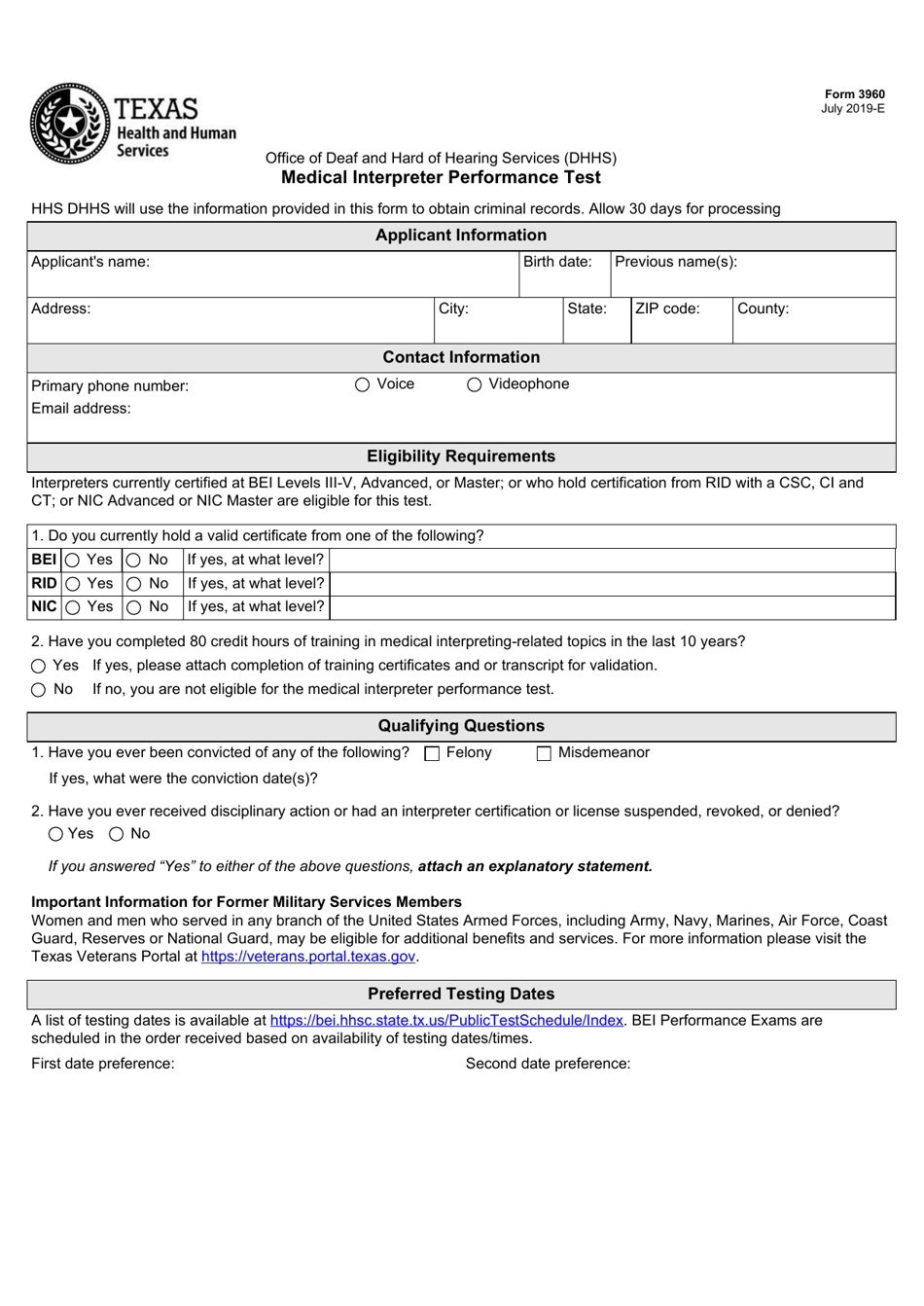 Form 3960 - Fill Out, Sign Online and Download Fillable PDF, Texas ...