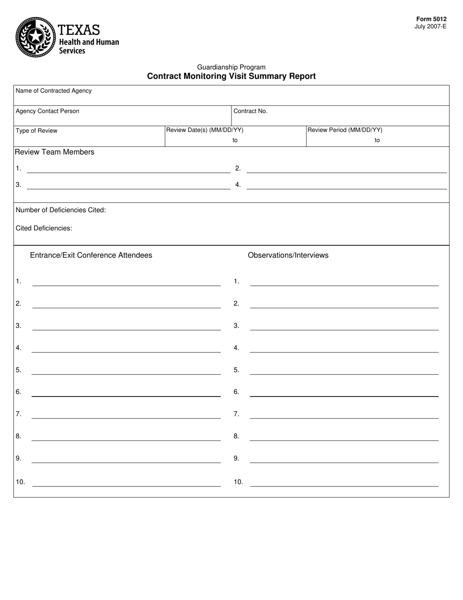 Form 5012 - Fill Out, Sign Online and Download Fillable PDF, Texas ...
