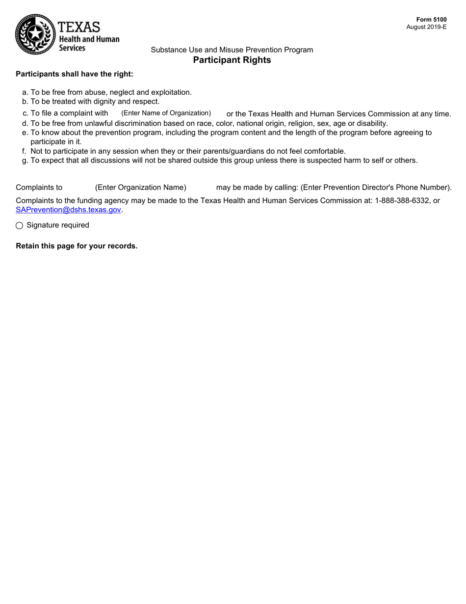 Form 5100 - Fill Out, Sign Online and Download Fillable PDF, Texas ...