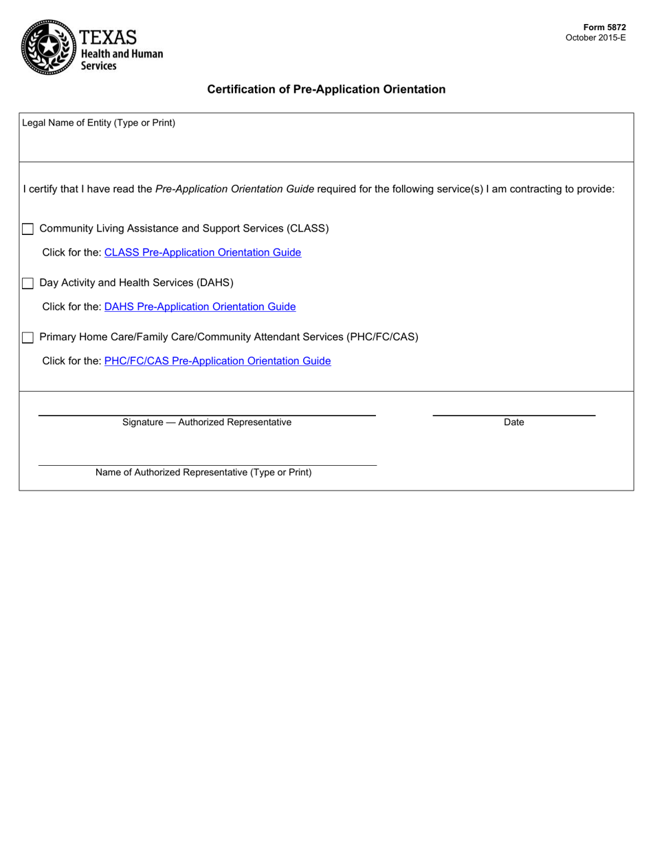 Form 5872 - Fill Out, Sign Online and Download Fillable PDF, Texas ...