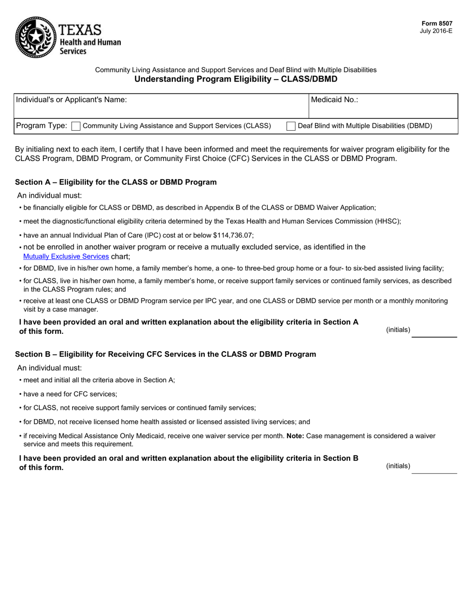 Form 8507 - Fill Out, Sign Online and Download Fillable PDF, Texas ...