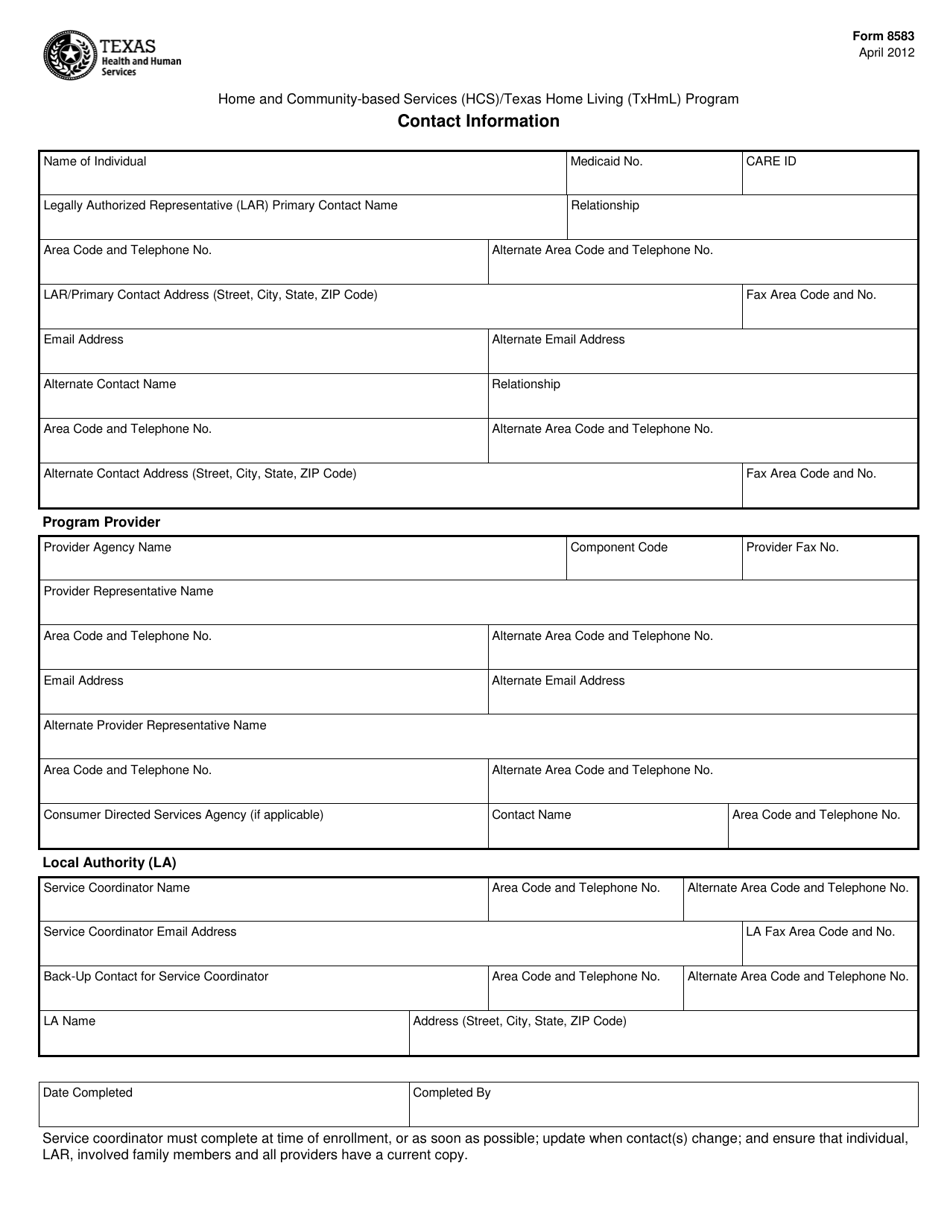 Form 8583 - Fill Out, Sign Online and Download Printable PDF, Texas ...