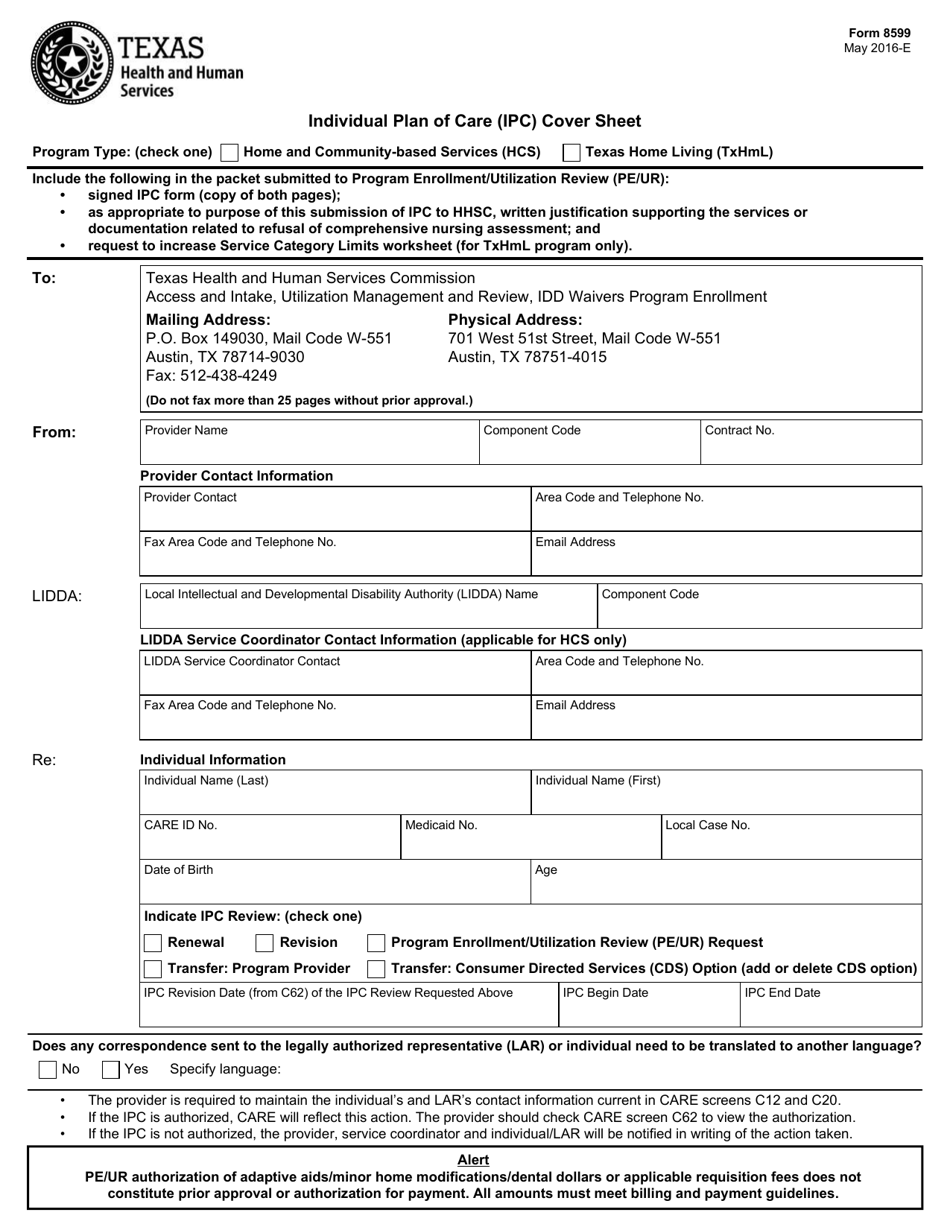 Form 8599 - Fill Out, Sign Online and Download Fillable PDF, Texas ...