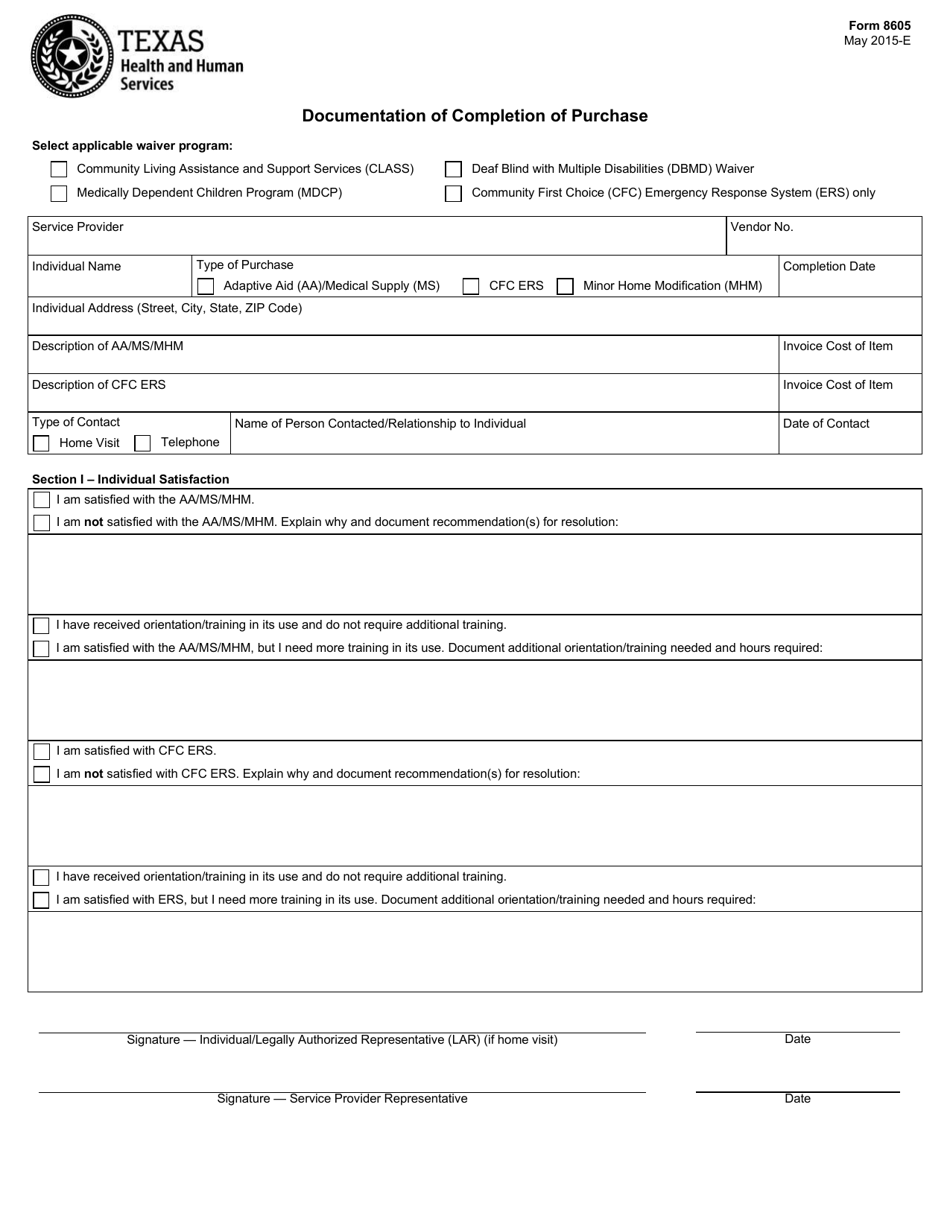 Form 8605 - Fill Out, Sign Online and Download Fillable PDF, Texas ...